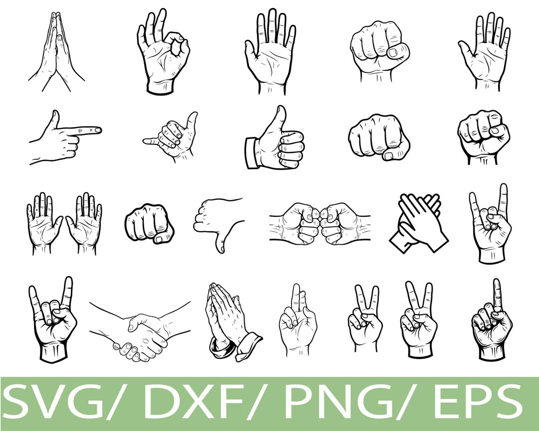 Hand Gesture SVG Silhouette Set Signs Symbols Line Art Cut Design - Etsy