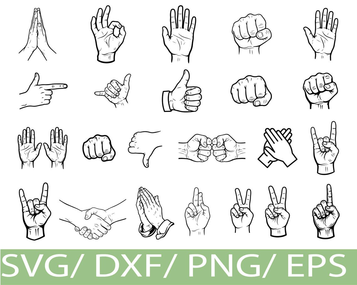 Hand Gesture SVG Silhouette Set Signs Symbols Line Art Cut Design - Etsy