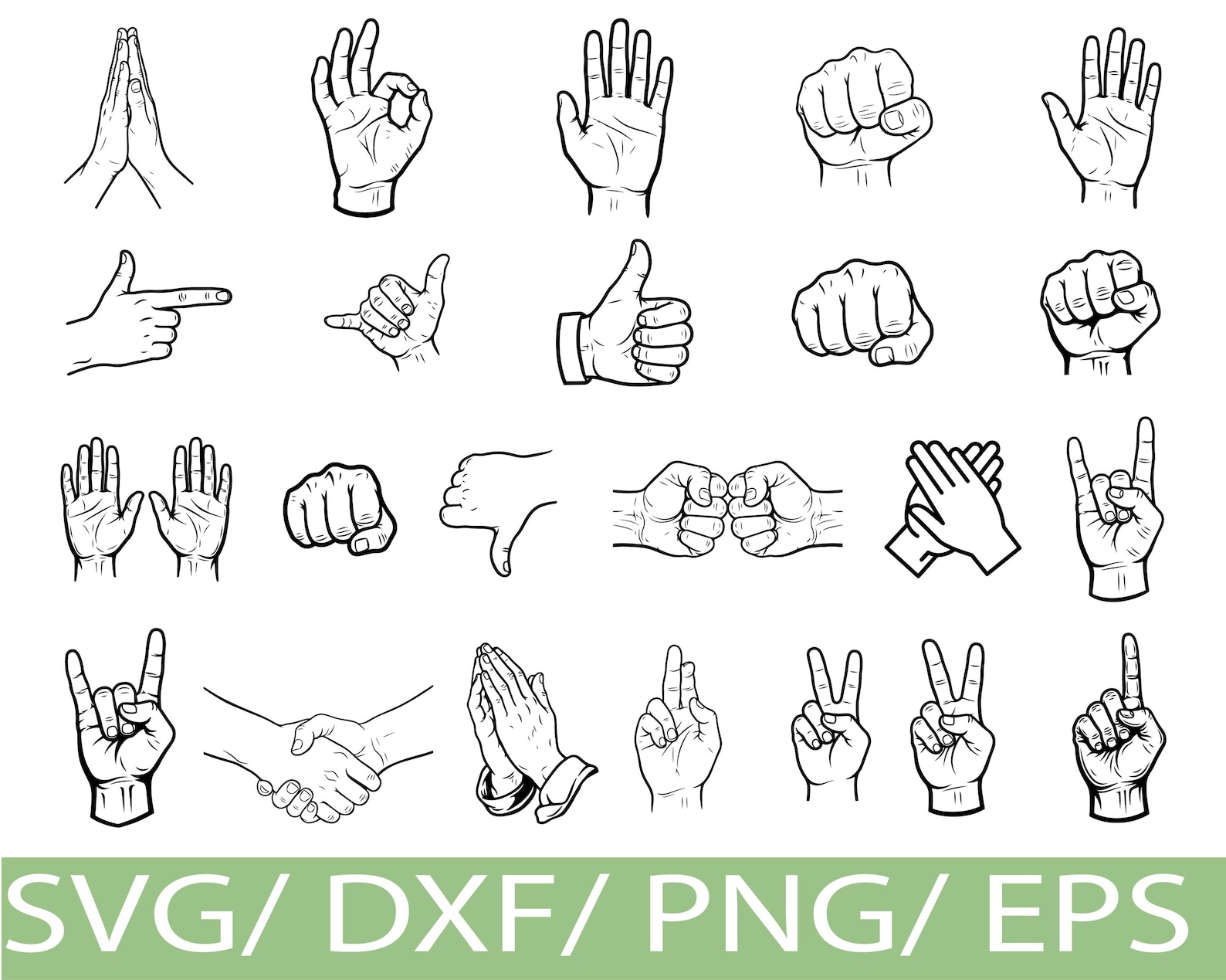 Hand Gesture SVG Silhouette Set Signs Symbols Line Art Cut Design - Etsy