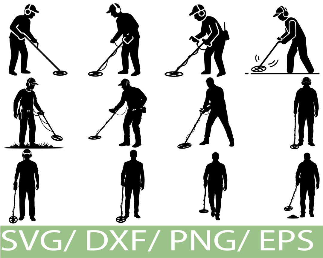 Metal Detector SVG Silhouette Bundle Treasure Hunting Detectorist ...