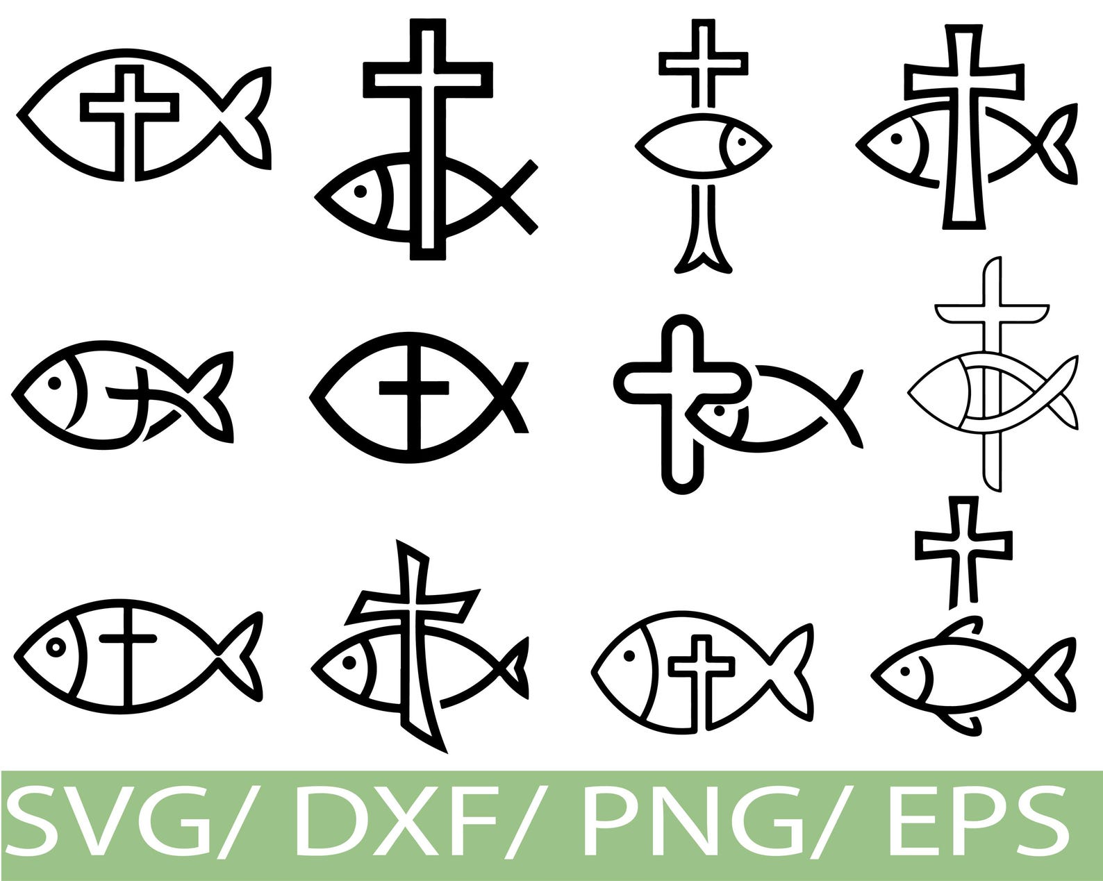 Christian Fish Cross SVG Silhouette Bundle – Faith Ichthys Symbols for ...