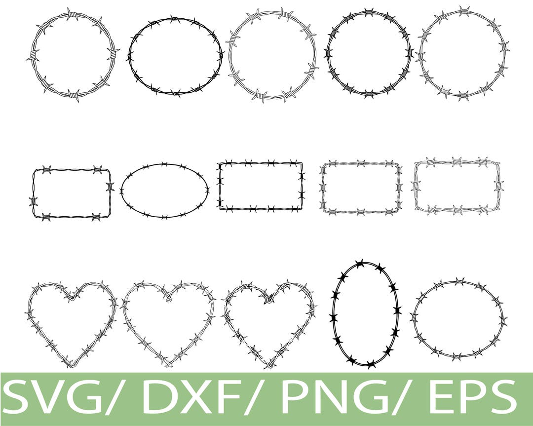 Barbed Wire Frame SVG Silhouette Bundle | Rustic Circle Heart Rectangle ...