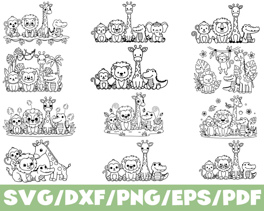 Jungle Animals SVG Bundle: Lion, Giraffe, Monkey Nursery Design ...