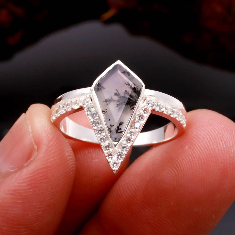 Kite Shape Dendrite Opal Ring, 925 Sterling Silver, Handmade Gemstone ...