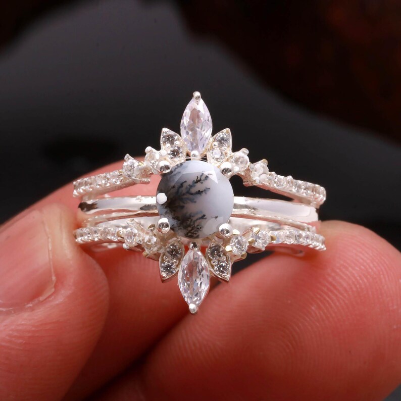 Round Cut Dendrite Agate Ring, 925 Sterling Silver Handmade Jewelry ...