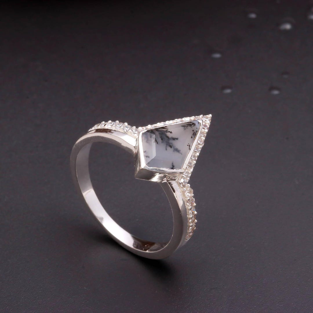 Kite Shape Dendrite Opal Ring, 925 Sterling Silver, Handmade Gemstone ...