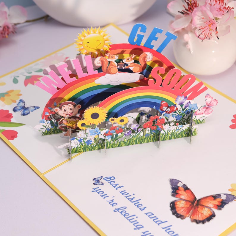 Rainbow Pop up Card: Get Well Soon, 3D Recovery, Cheer up Greeting (6x8 ...
