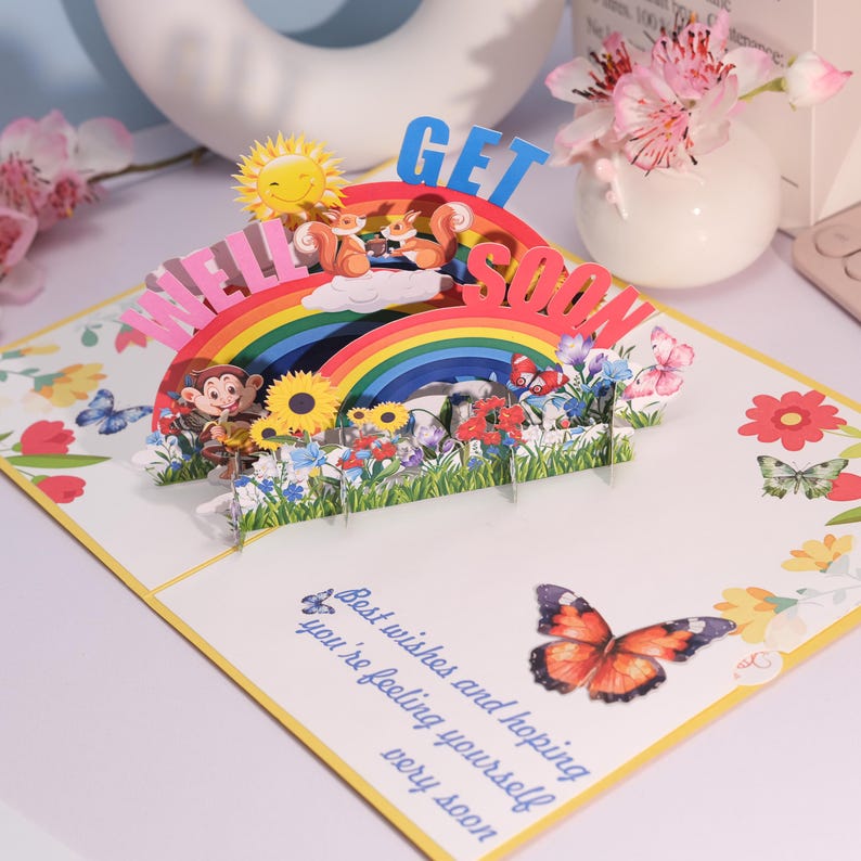 Rainbow Pop up Card: Get Well Soon, 3D Recovery, Cheer up Greeting (6x8 ...