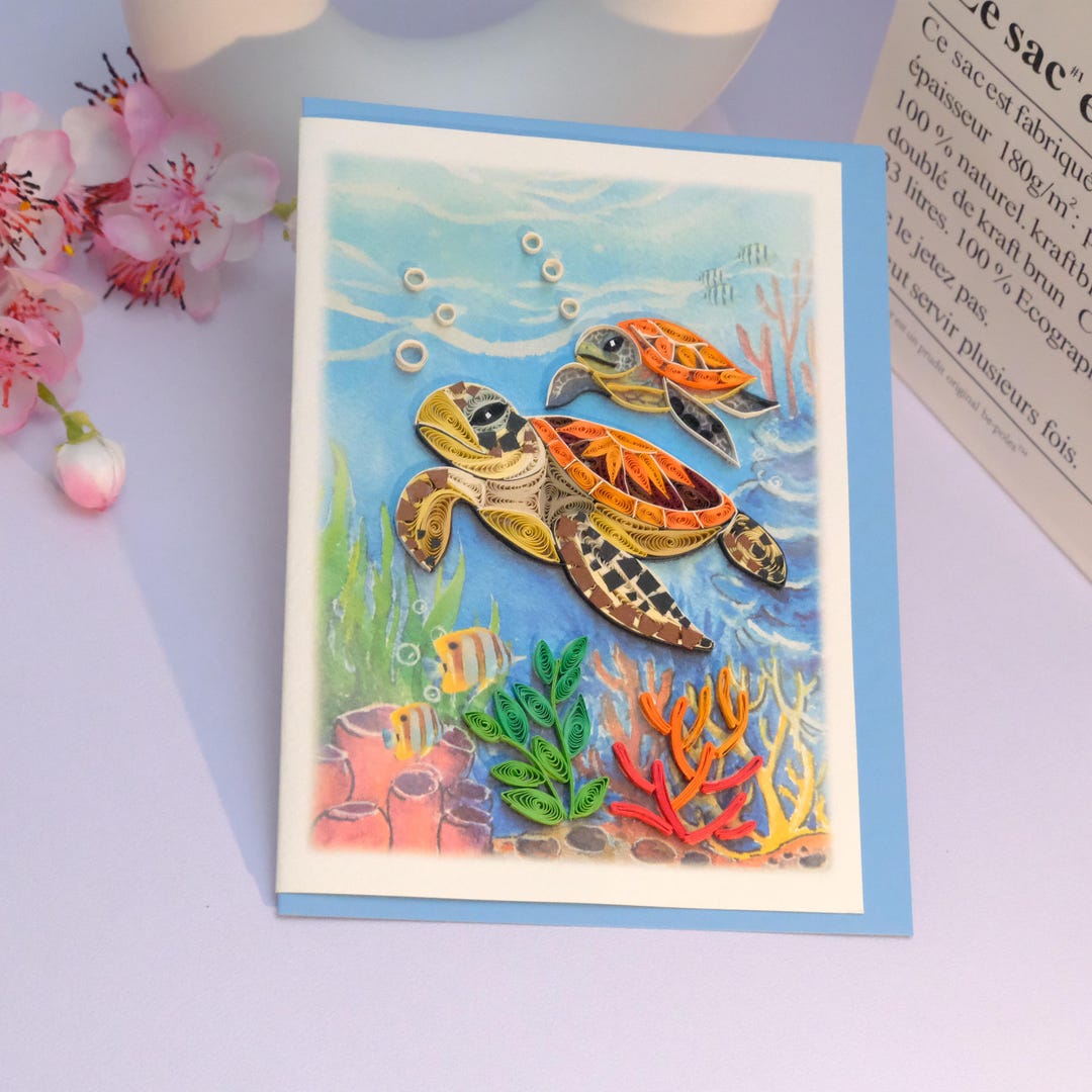 Handmade Sea Turtle Quilling Card: 6x6 Ocean Marine Life Greeting Card ...