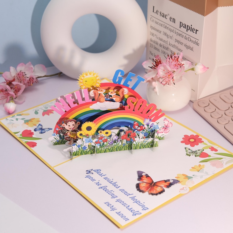 Rainbow Pop up Card: Get Well Soon, 3D Recovery, Cheer up Greeting (6x8 ...