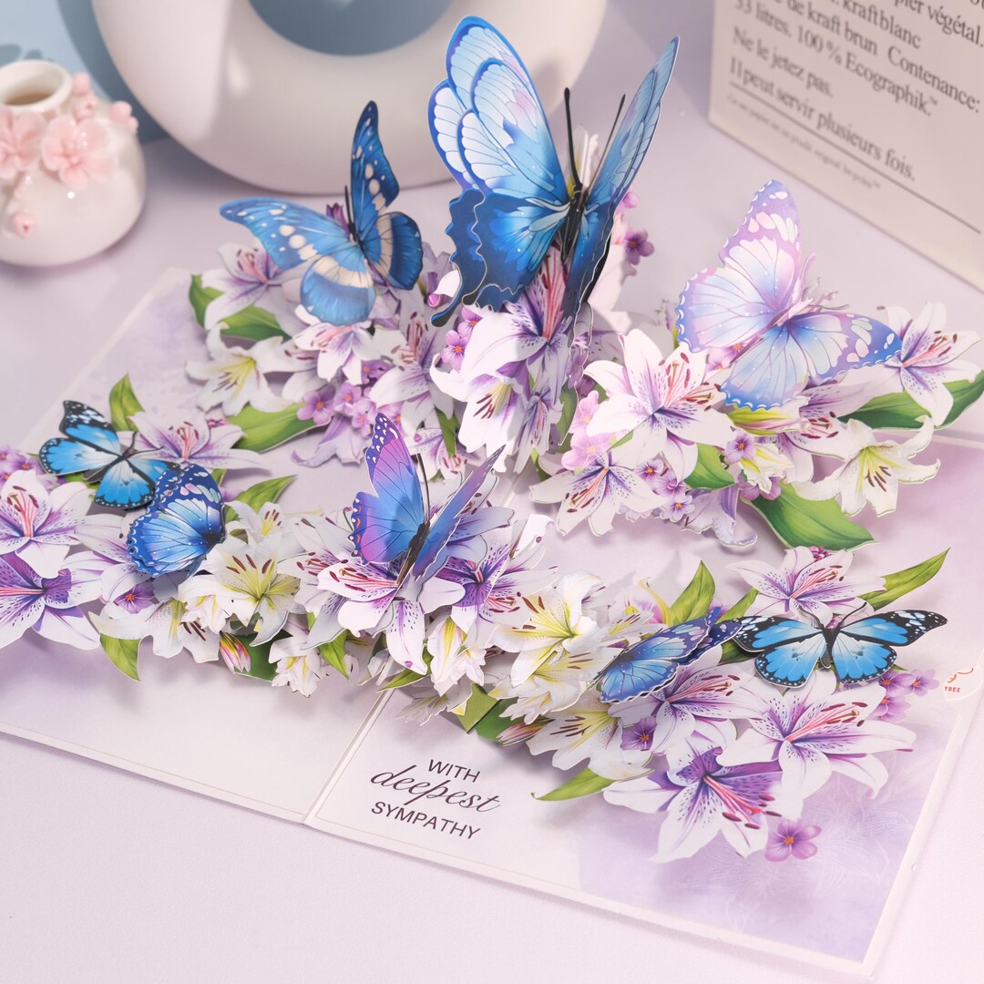 Lily and Butterfly Sympathy Pop up Card 3D Condolence Card 6x8 Memorial ...