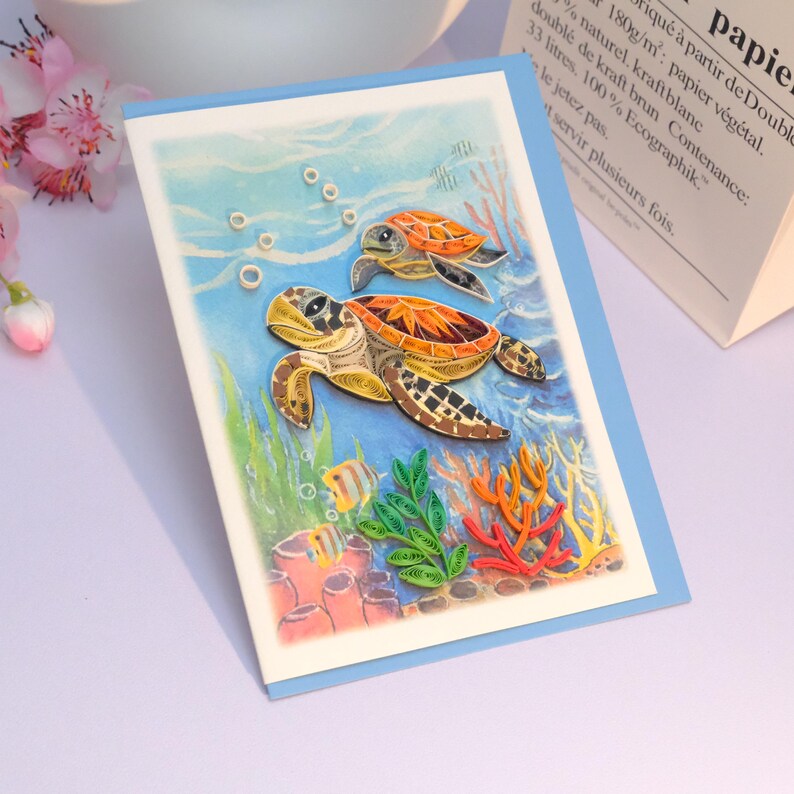 Handmade Sea Turtle Quilling Card: 6x6 Ocean Marine Life Greeting Card ...