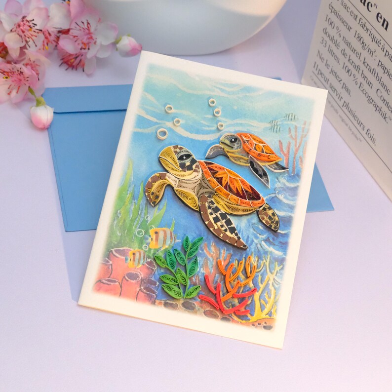 Handmade Sea Turtle Quilling Card: 6x6 Ocean Marine Life Greeting Card ...