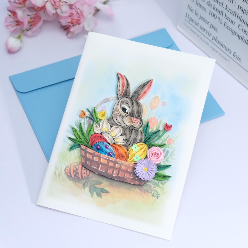 Happy Easter Quilling Card Handmade 5x7 Bunny Egg Spring Floral ...
