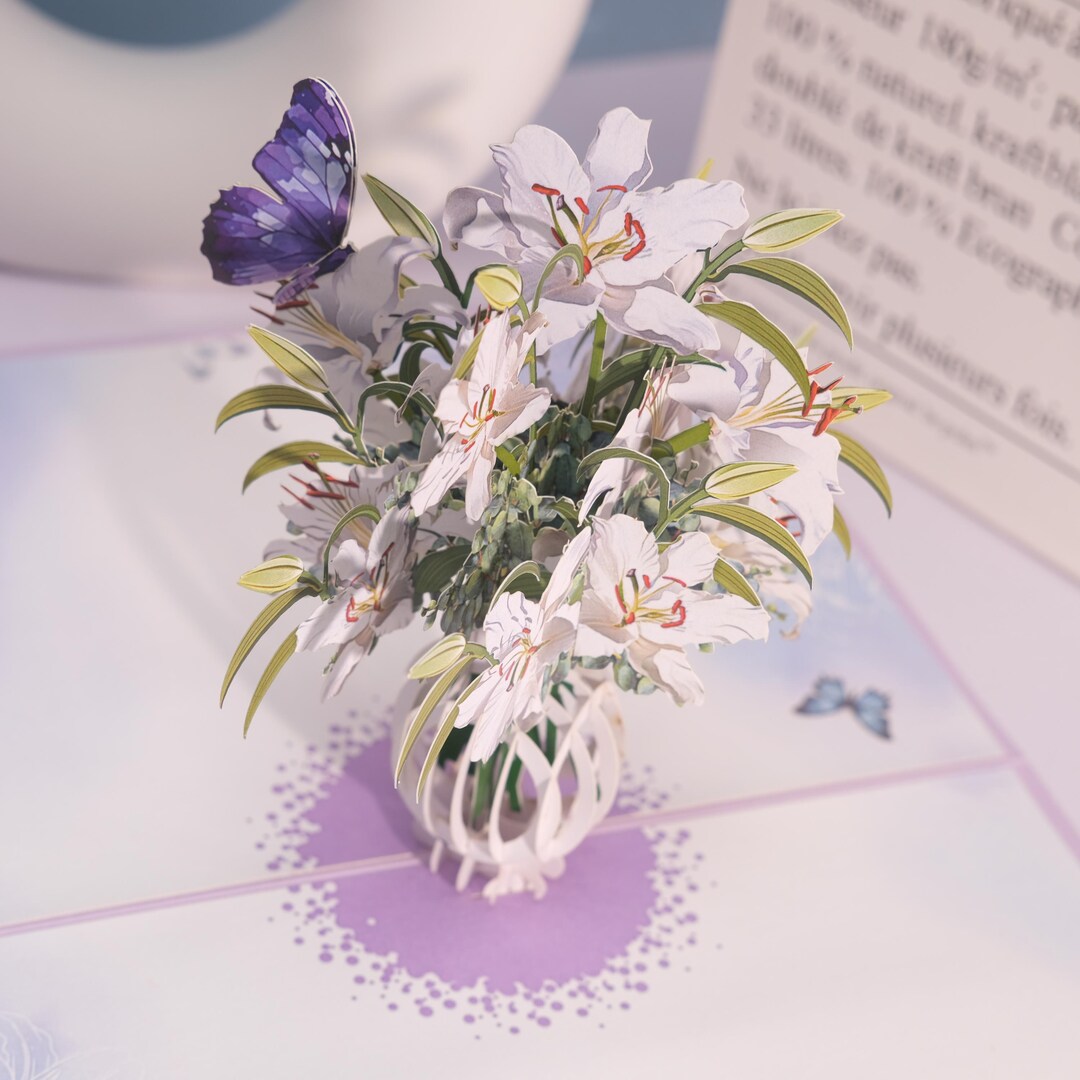 Lily Sympathy Pop up Card 3D Condolence Card 6x8 Elegant Floral ...