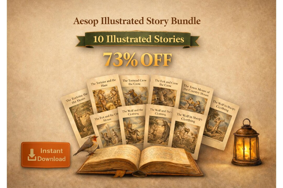 10 Aesop Stories Bundle PDF, Illustrated Fables for Kids, Printable ...