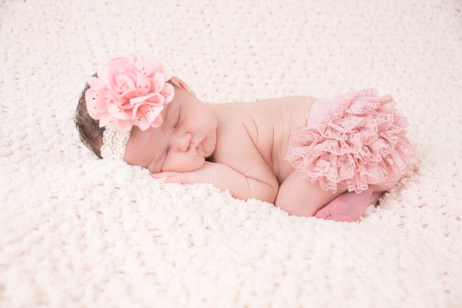 Baby Girl Ruffle Bottom Lace Bloomer & Headband Set in Mauve | Etsy