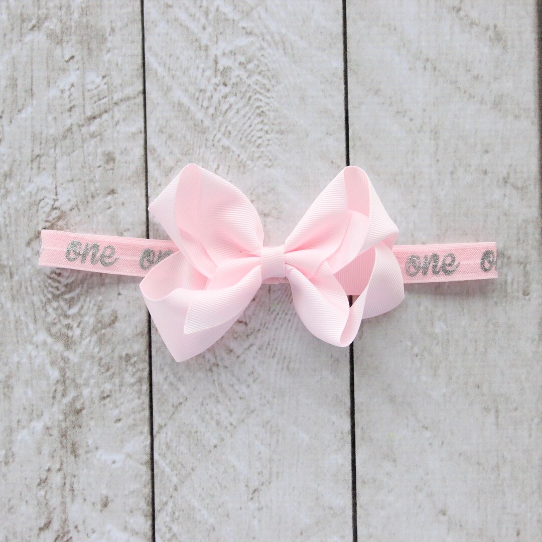 First Birthday "one" Removable Bow Headband in Light Pink and Silver ...