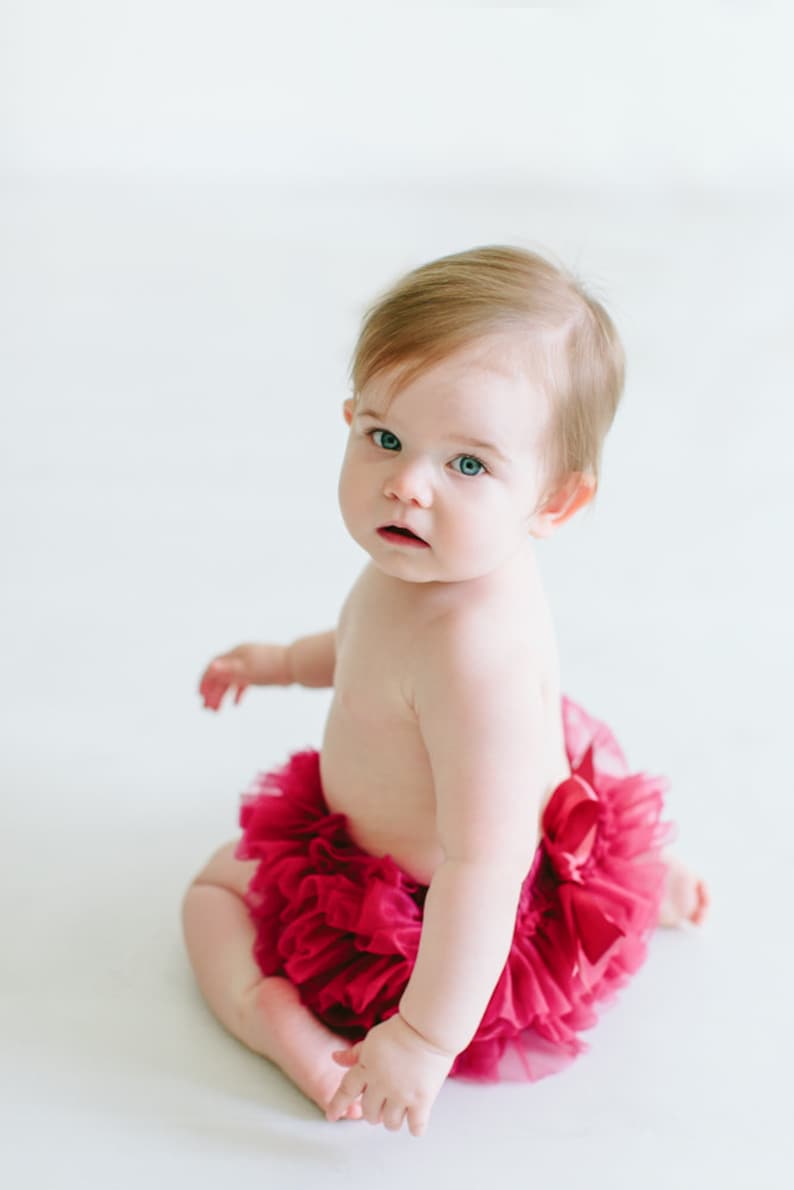Baby Girl Ruffle Bottom Tutu Bloomer & Headband Set in Maroon - Newborn ...