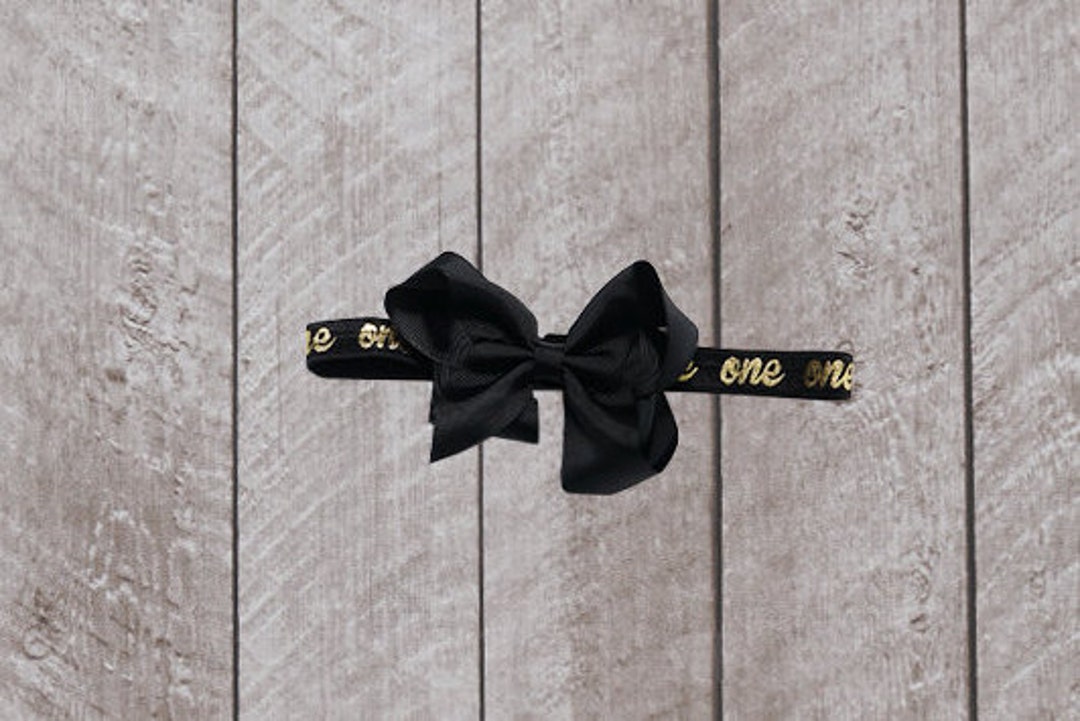 First Birthday "one" Removable Bow Headband in Black and Gold - 1st ...