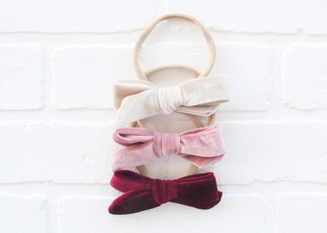 Set of 3 Velvet Bow Headbands or Clips - Baby Girl - Nylon Headband ...
