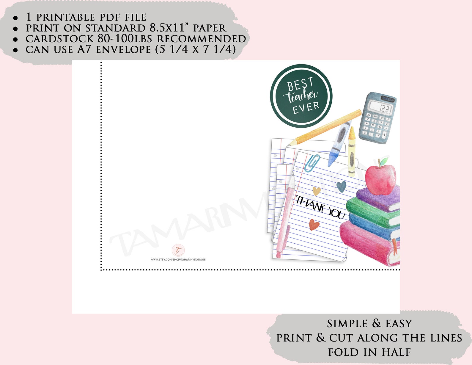 Teacher Thank You Card - Teacher Appreciation Card - School Teacher ...