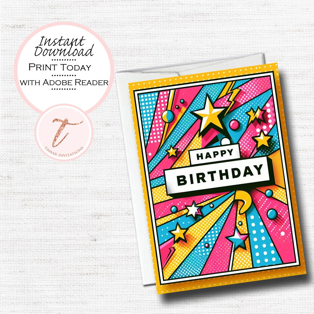 Digital Birthday Card - Pop Art - Stars Birthday - Gender Neutral ...