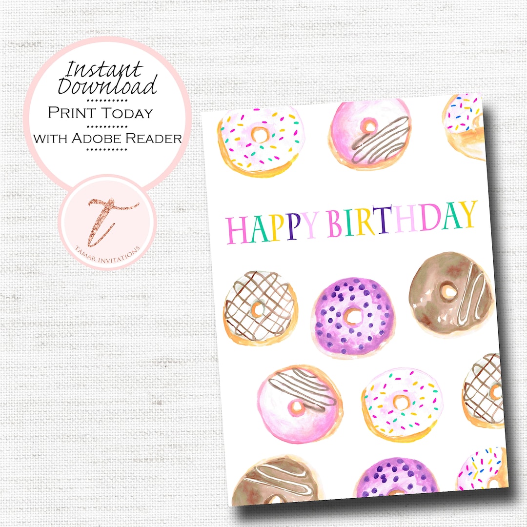 Digital Birthday Card, Donut Birthday Wishes, Sweets, Printable Card - Etsy