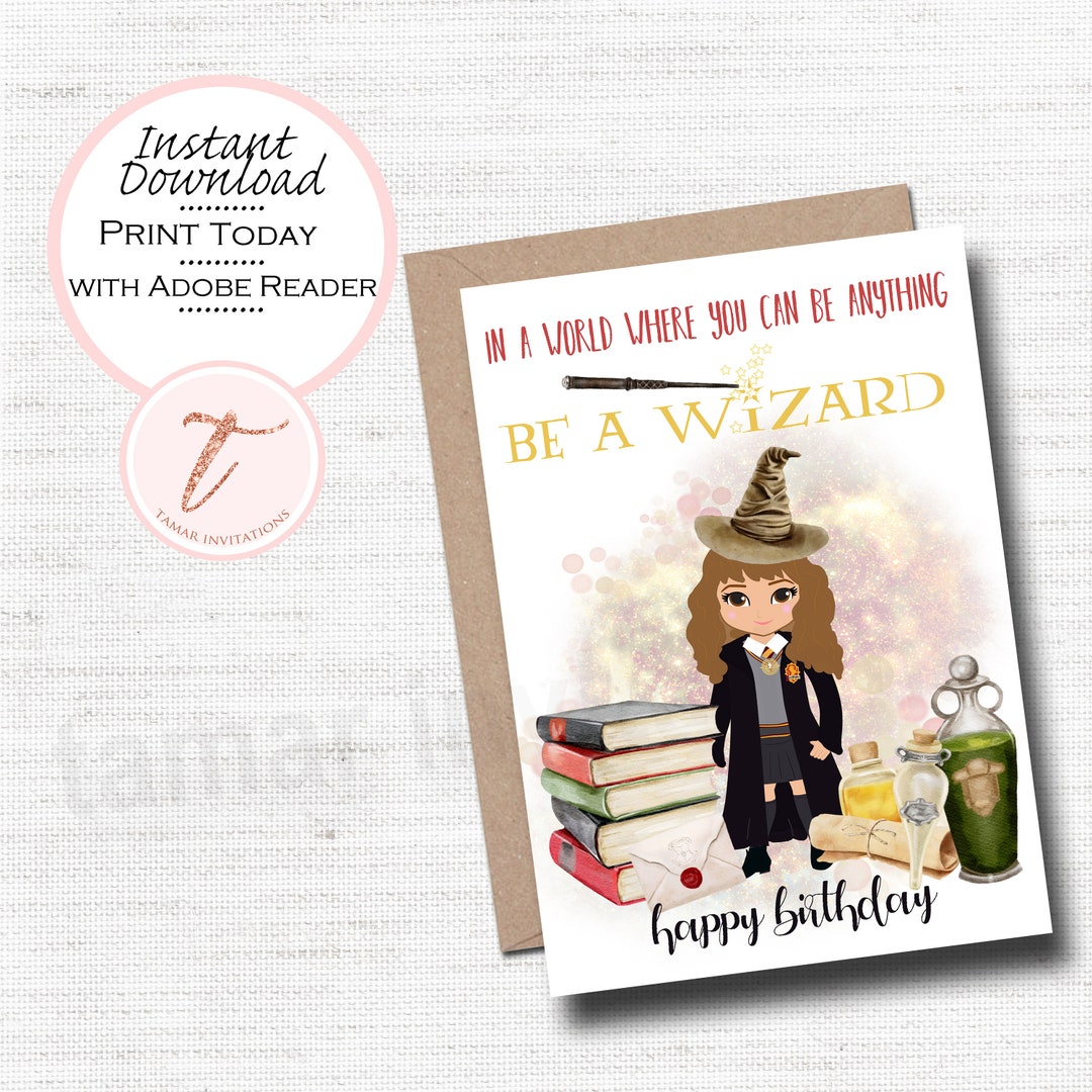 Wizard Birthday Card - Magical Girl, Witches Theme (digital Download ...