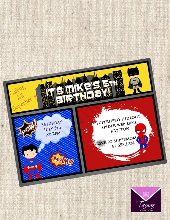 Printable Superhero Birthday Invitation - Comic Book Invite by Tamar ...