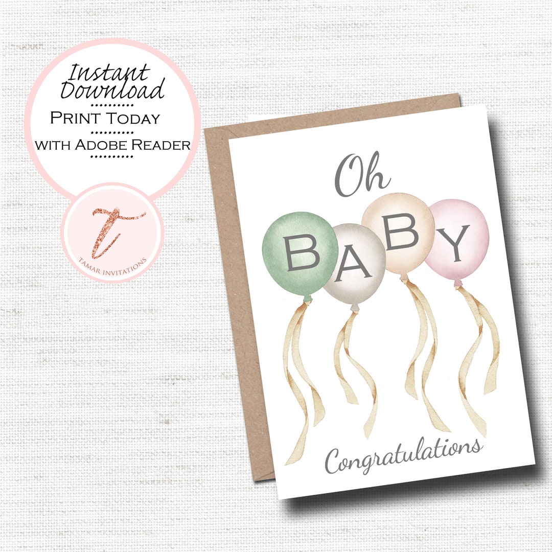 Digital Oh Baby Card, Gender Neutral Baby Shower Card, Welcome Baby ...
