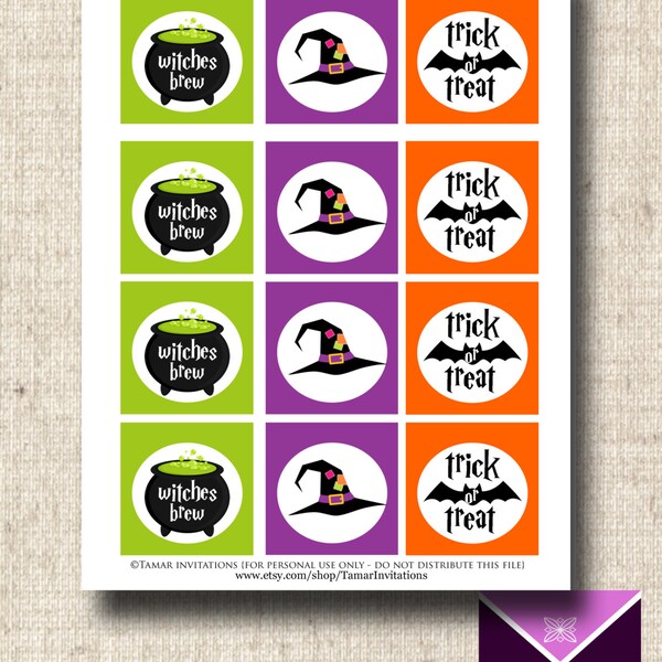 Printable Halloween Party Tags Toppers Pumpkins, Ghosts, Spiders and ...