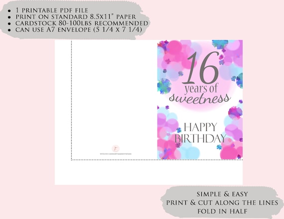 Sweet 16 Printable Birthday Cards For Girls Sweet Sixteen Cake With
