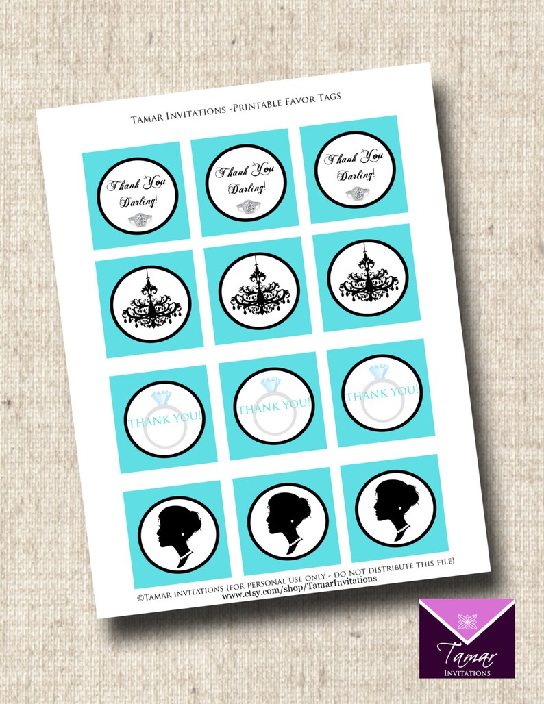 Digital Breakfast at Tiffany's Party Favor Tags Printable DOWNLOAD - Etsy