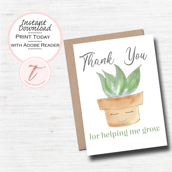 Printable Teacher Thank You Card Thank You For Helping Me Grow