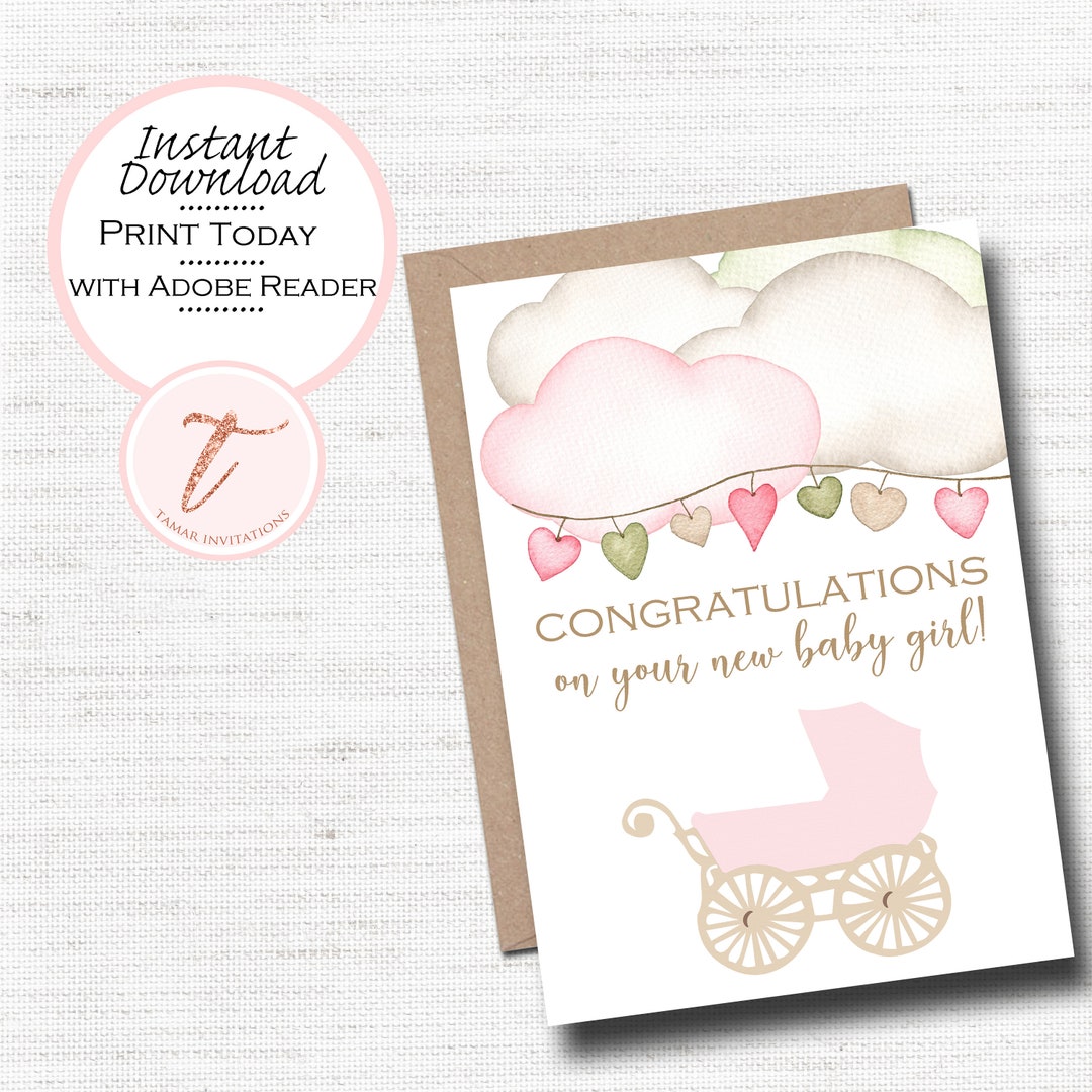 Digital Congratulations Watercolor Boho Baby Shower Card, Welcome Baby ...