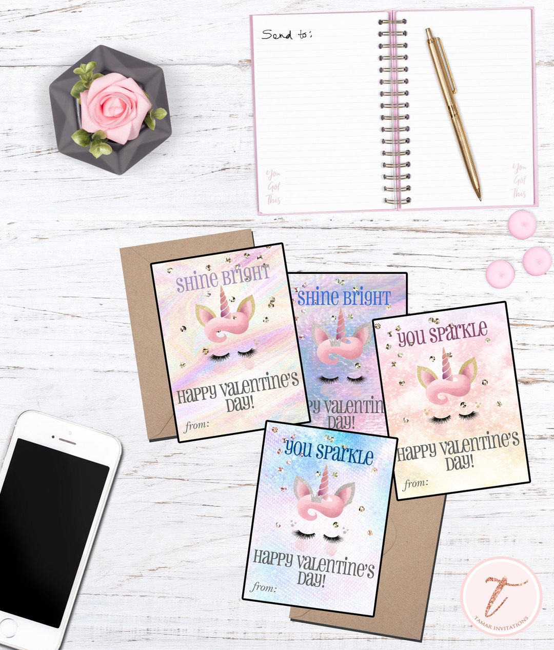 PRINTABLE Unicorn Valentine Cards - Kids Valentine's Day Cards - School ...