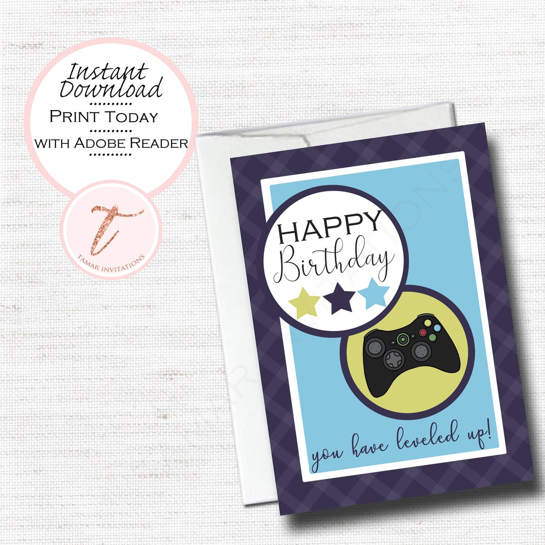 Digital Birthday Day Card, Gamer Birthday, Video Game Controller, Level ...