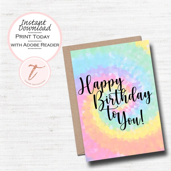 Tie Dye Birthday Card - Etsy