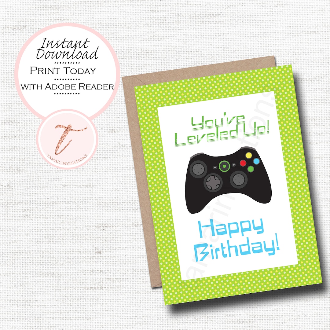 Video Game Controller Birthday Card, Gamer Level up (digital Download ...