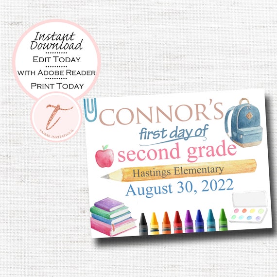 DIY INSTANT DOWNLOAD, Back to School Sign, First Day of School ...