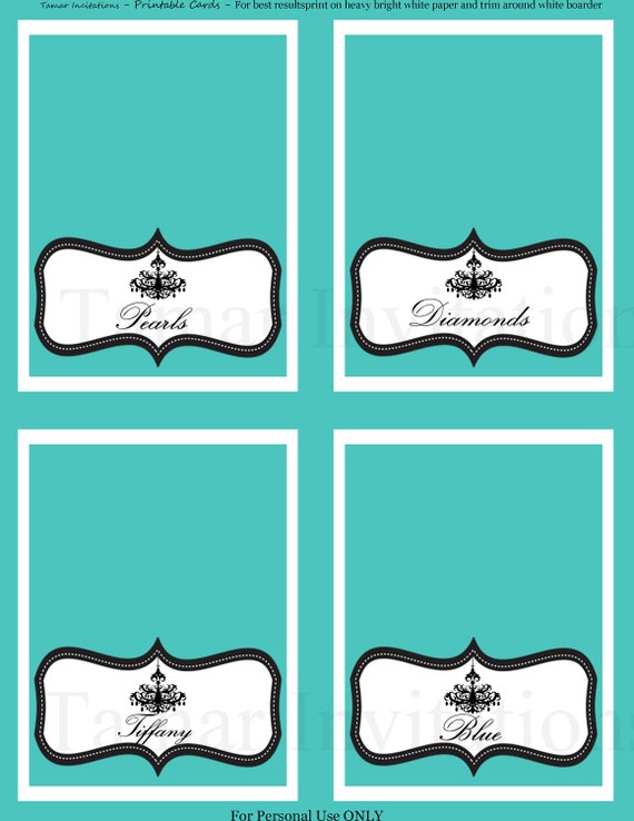 Printable Breakfast at Tiffanys Bridal Shower Place Cards, Table/Tent ...