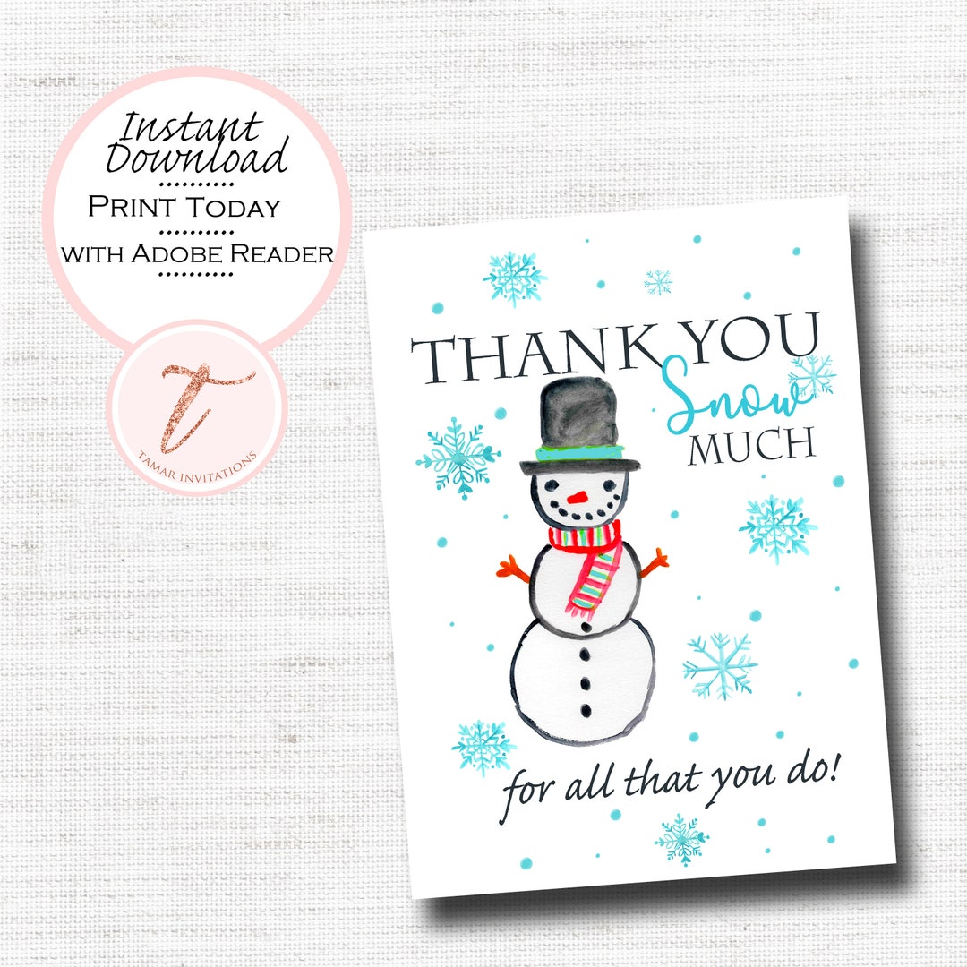 PRINTABLE Holiday Card, Thank You Card, Snowman Card, PDF Instant ...