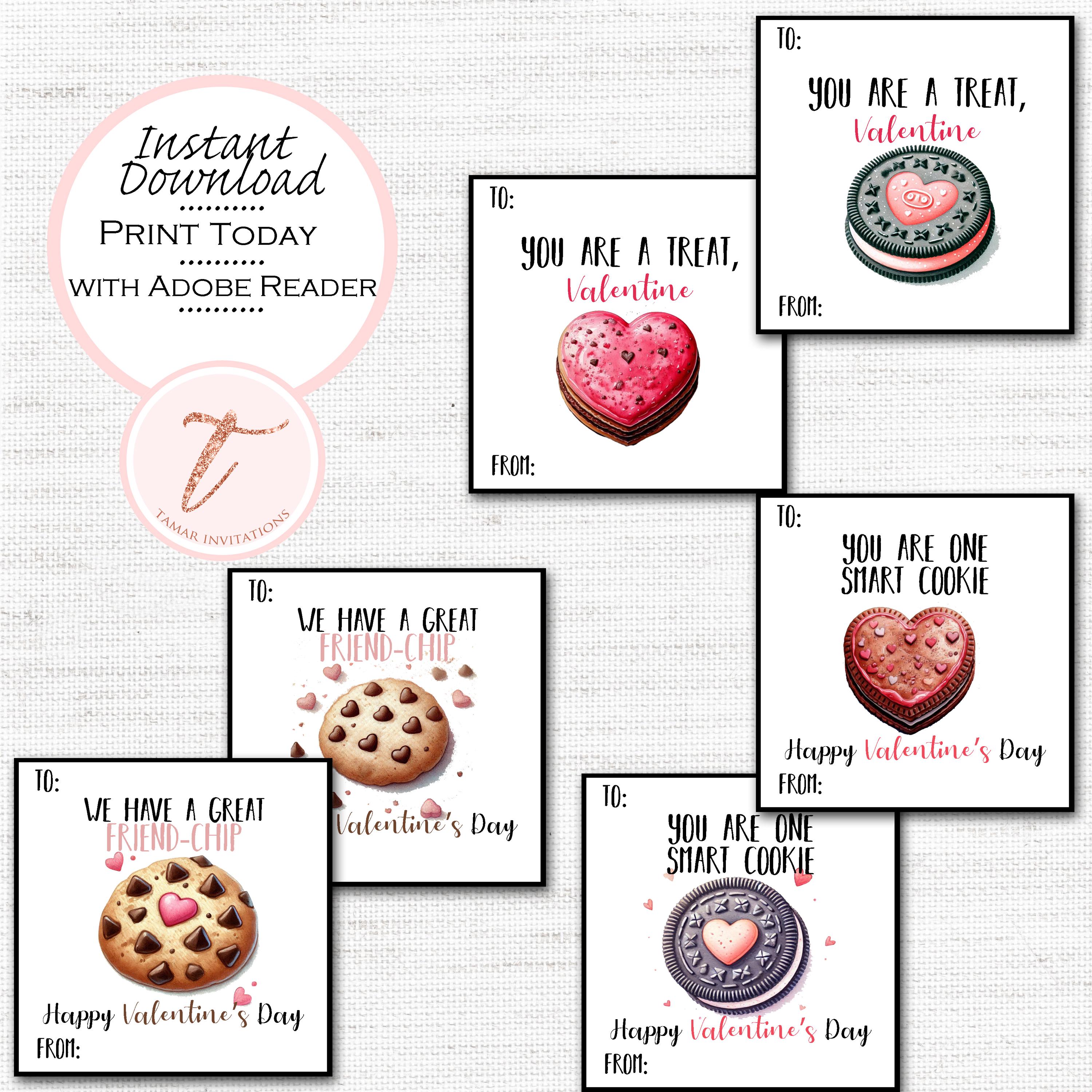 PRINTABLE Cookie Valentine Cards - Kids Valentine's Day Cards - School ...