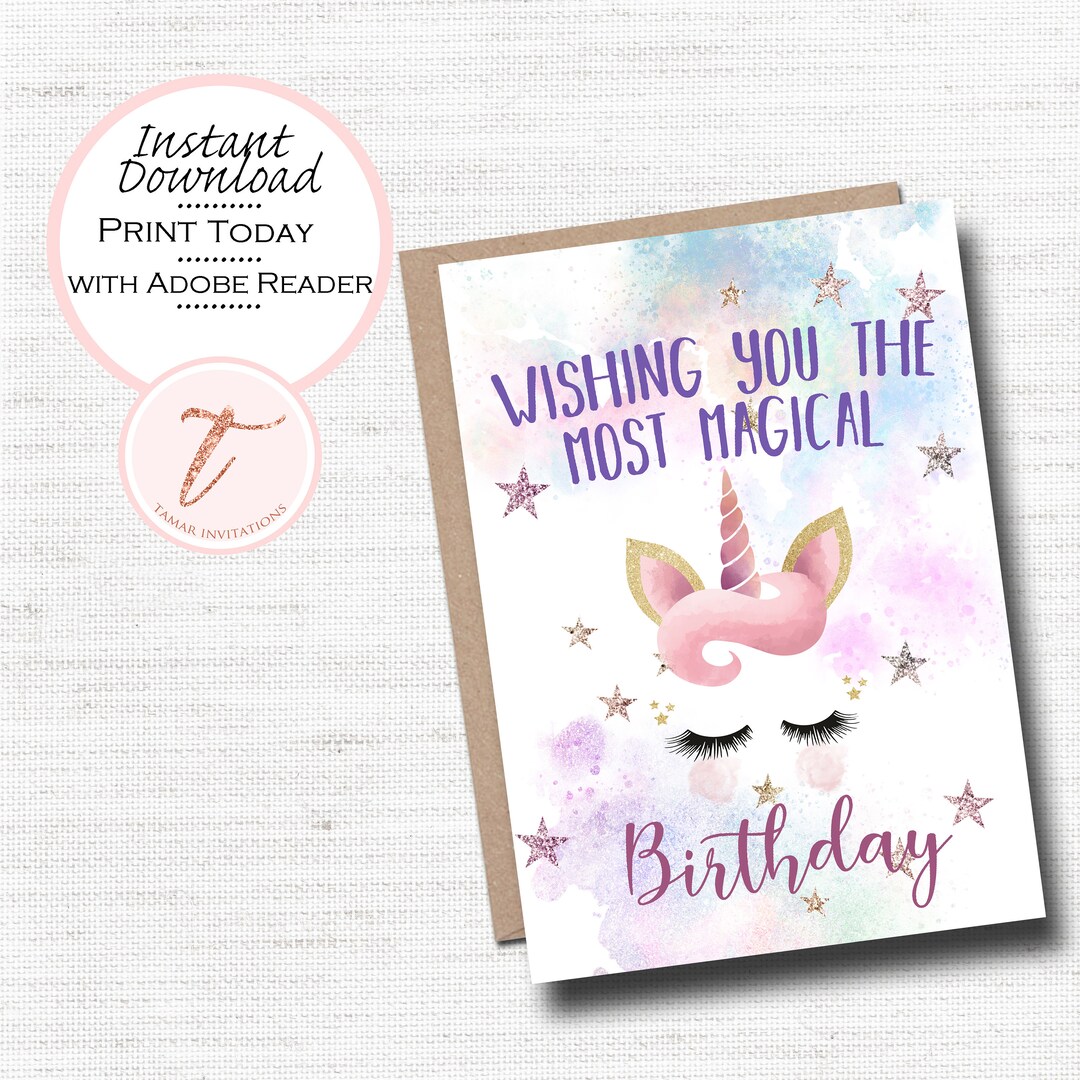 Magical Unicorn Birthday Card - Printable Girl's Birthday (PDF) - Etsy