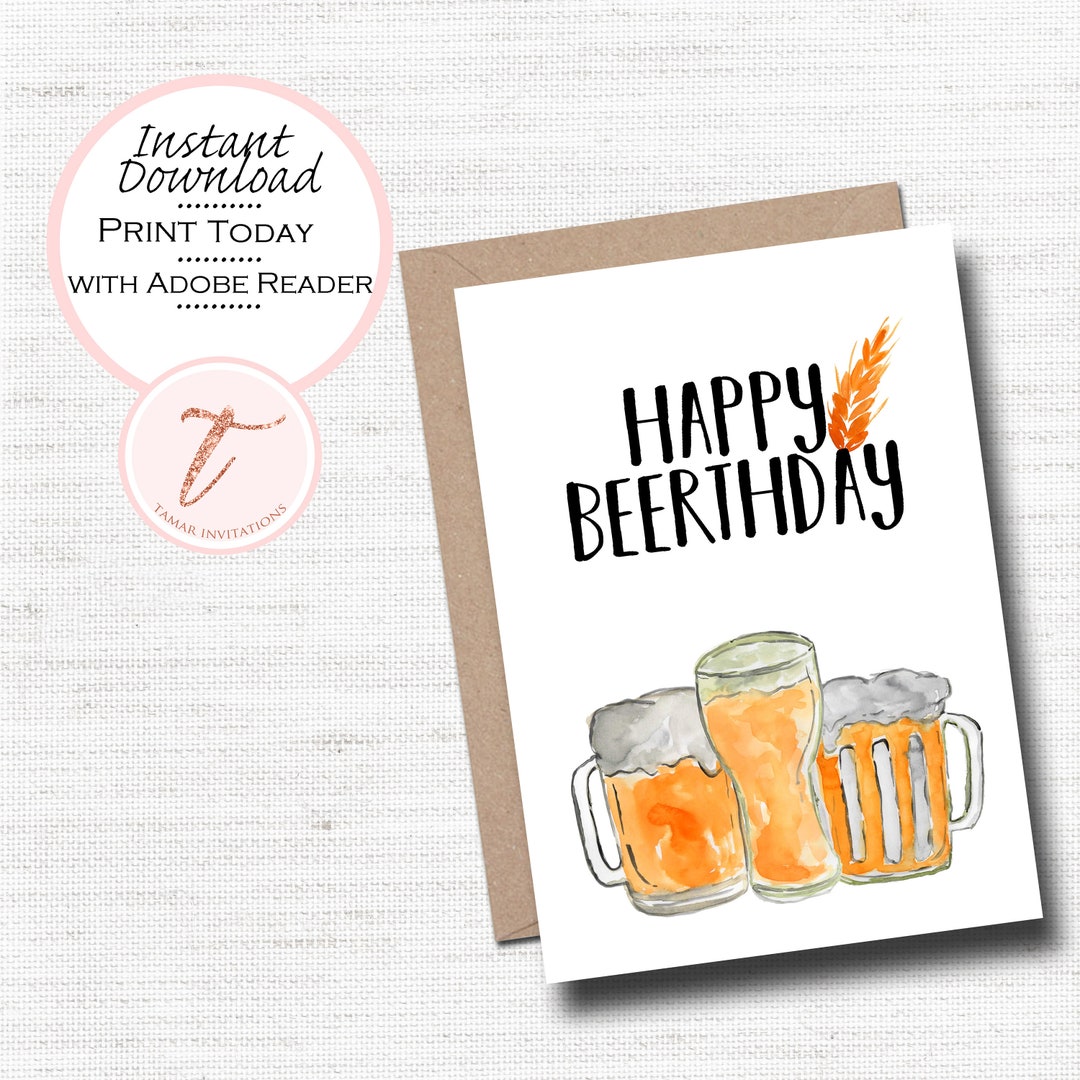 Digital Birthday Card - Beer Birthday Card - Happy Beerthday, Beer ...