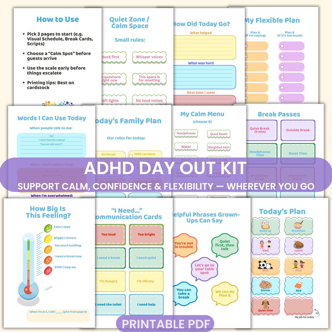 ADHD Day Out Kit Visual Schedule + Break Cards + Scripts Autism Audhd ...