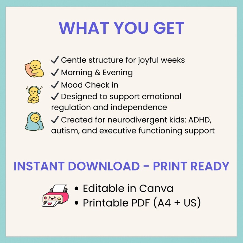 ADHD Weekly Planner for Kids – Routine Chart, Mood Tracker (printable PDF, Editable Canva ...