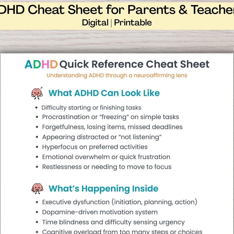 Adhd Cheat Sheet - Etsy
