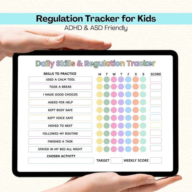 ADHD Behavior Chart for Kids, Daily Skills Regulation Tracker ...